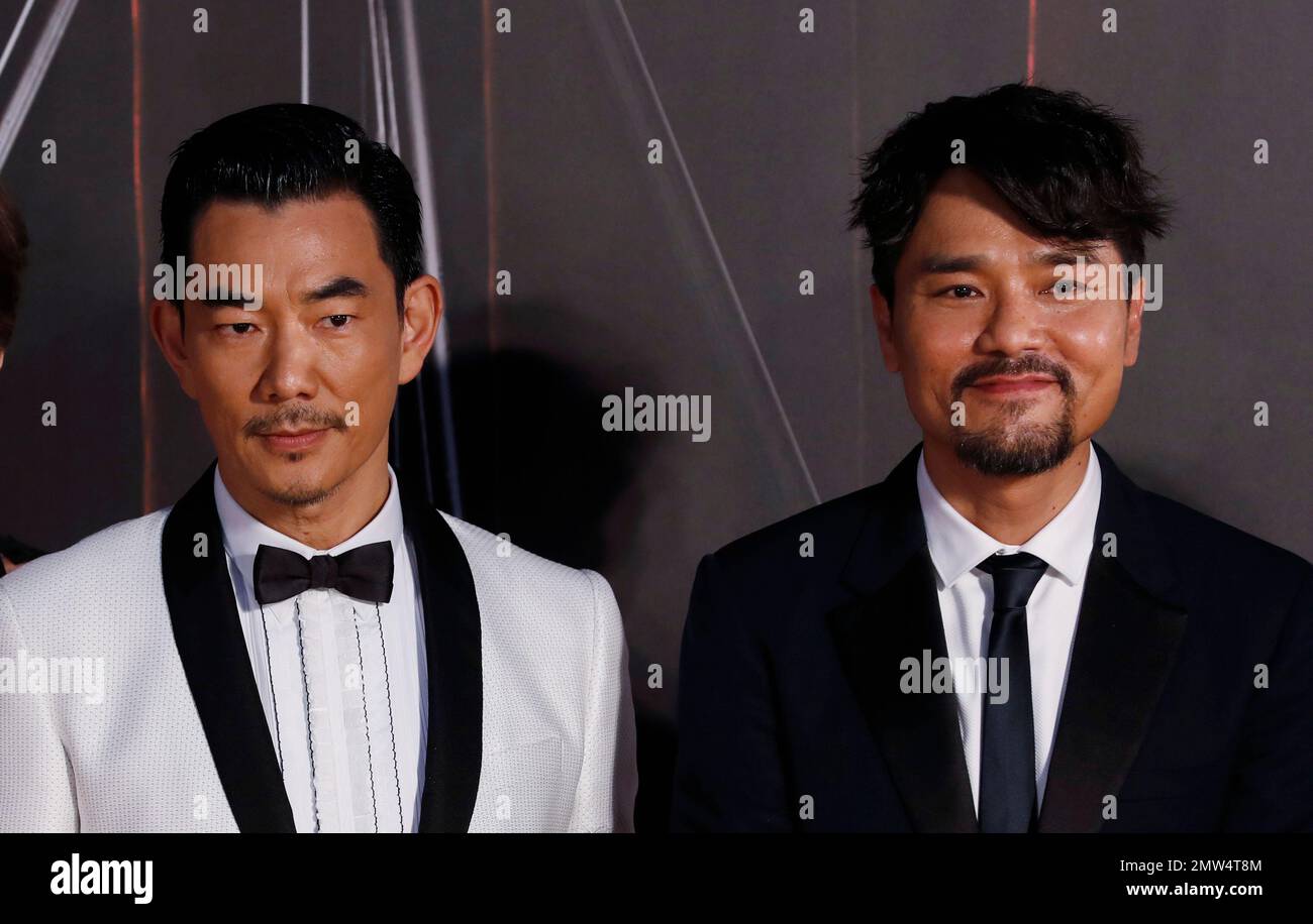 Hong Kong actor Gordon Lam, right, and Taiwan actor Richie Ren pose on ...