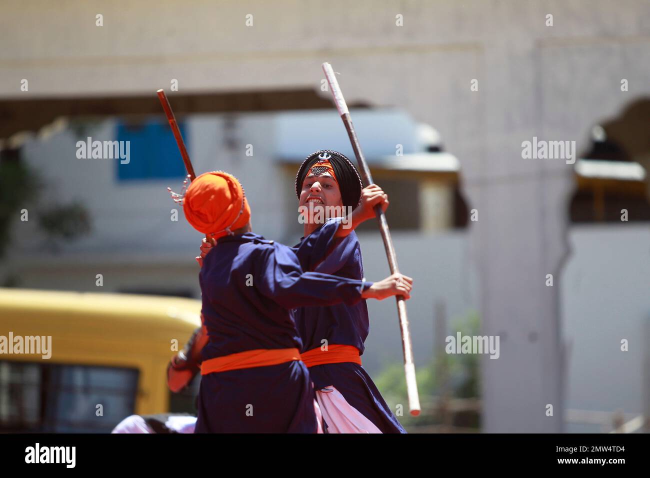 Indian Sikh warriors display traditional martial art skills during a ...