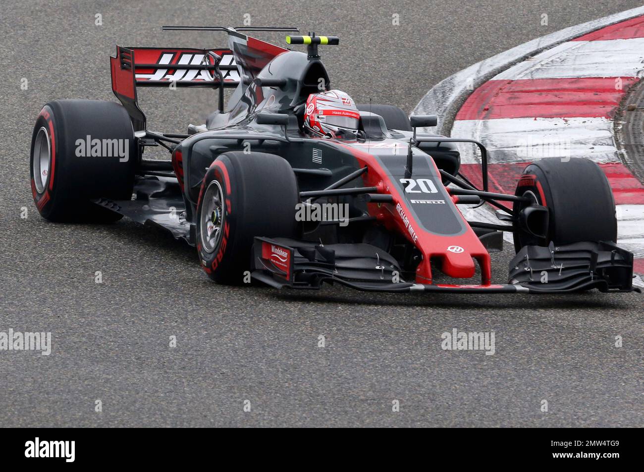 Haas F1 Team driver Kevin Magnussen of Denmark steers his car during ...