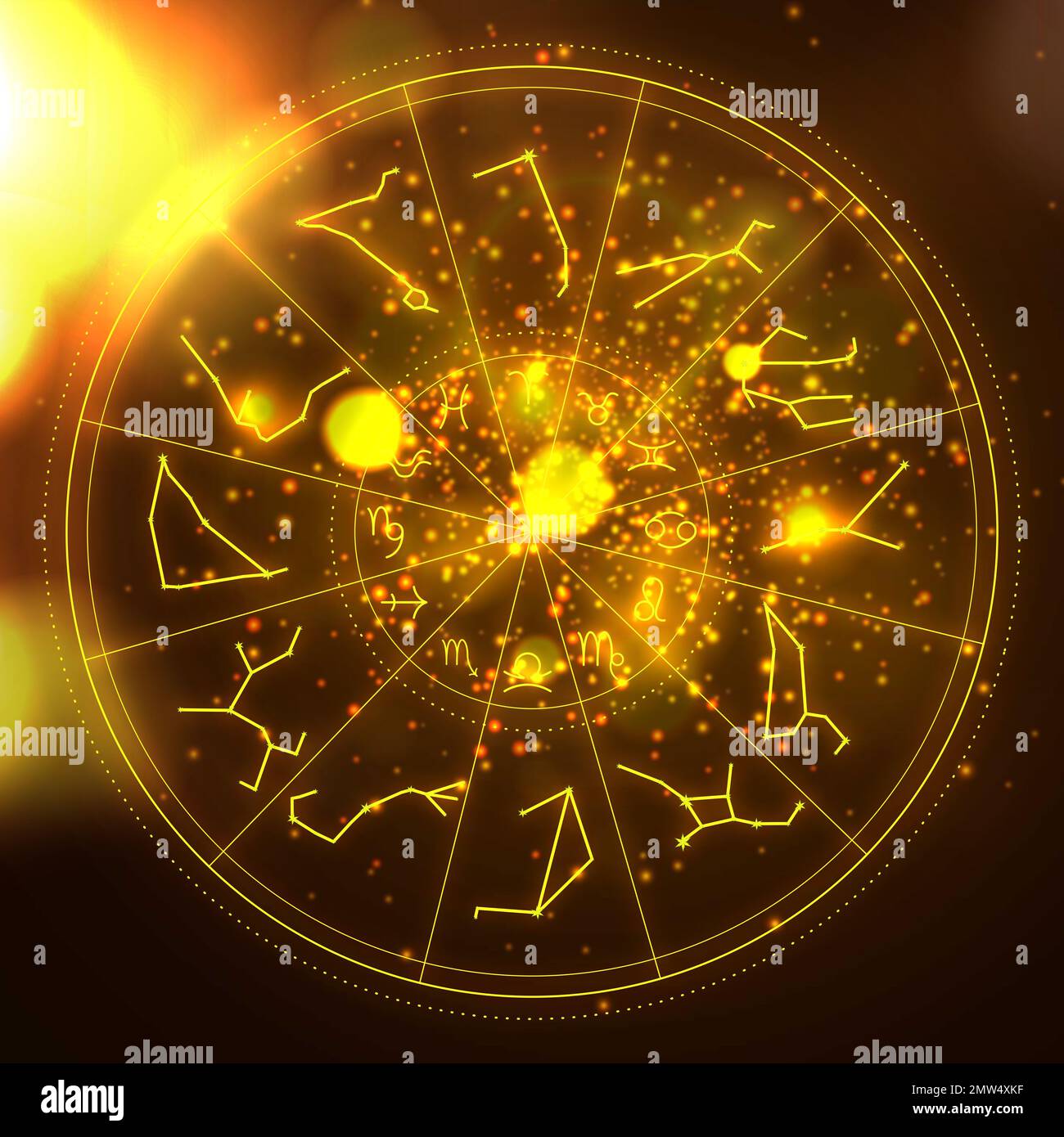 Abstract illustration of zodiac wheel in sunlight Stock Photo - Alamy