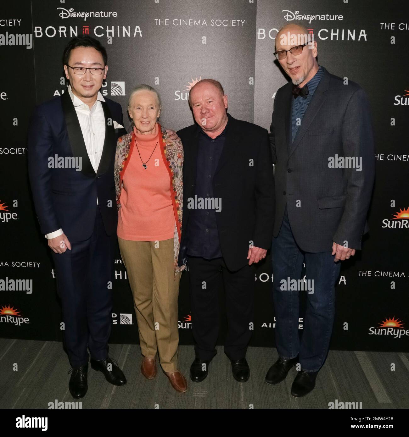 Director Lu Chuan, left, Dr. Jane Goodall, producers Brian Leith and ...