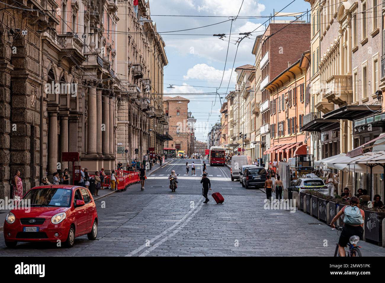 A beautiful view of a busy street with old historic buildings in ...