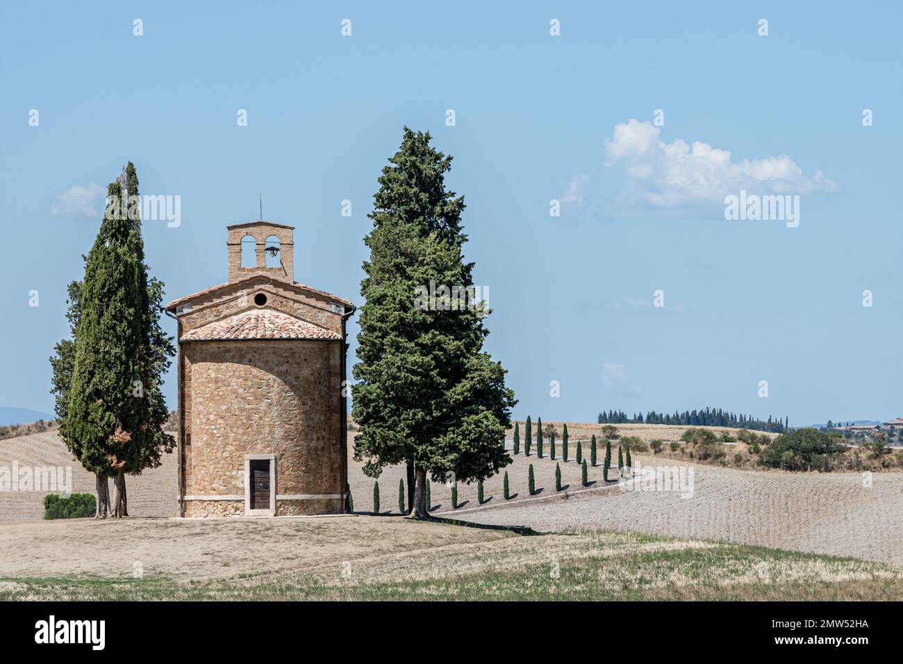 A beautiful view of the Vitaleta chapel in Tuscany, Italy Stock Photo ...