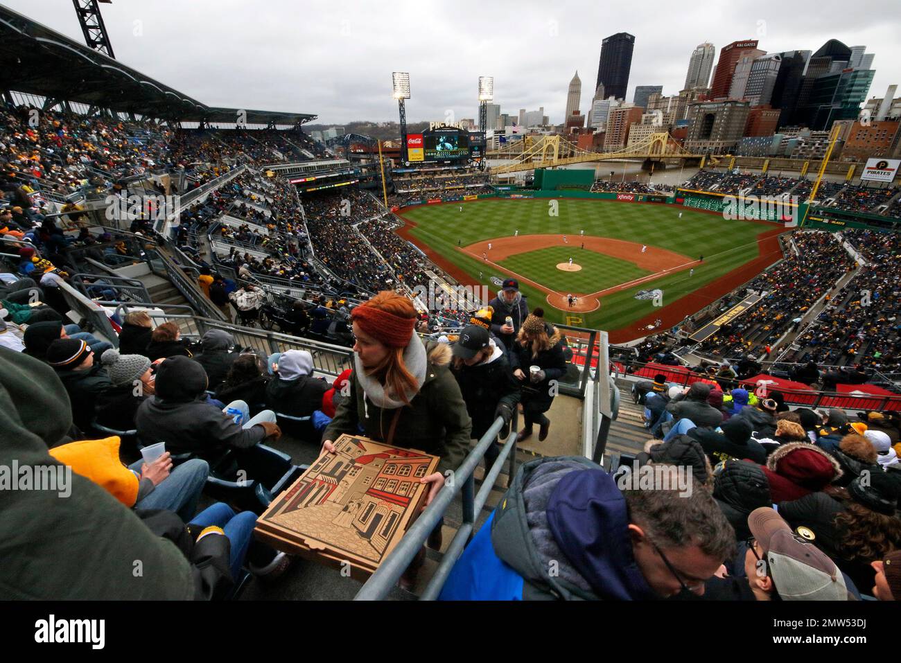 A fan returns to his seat in the upper deck of PNC Park during the home ...