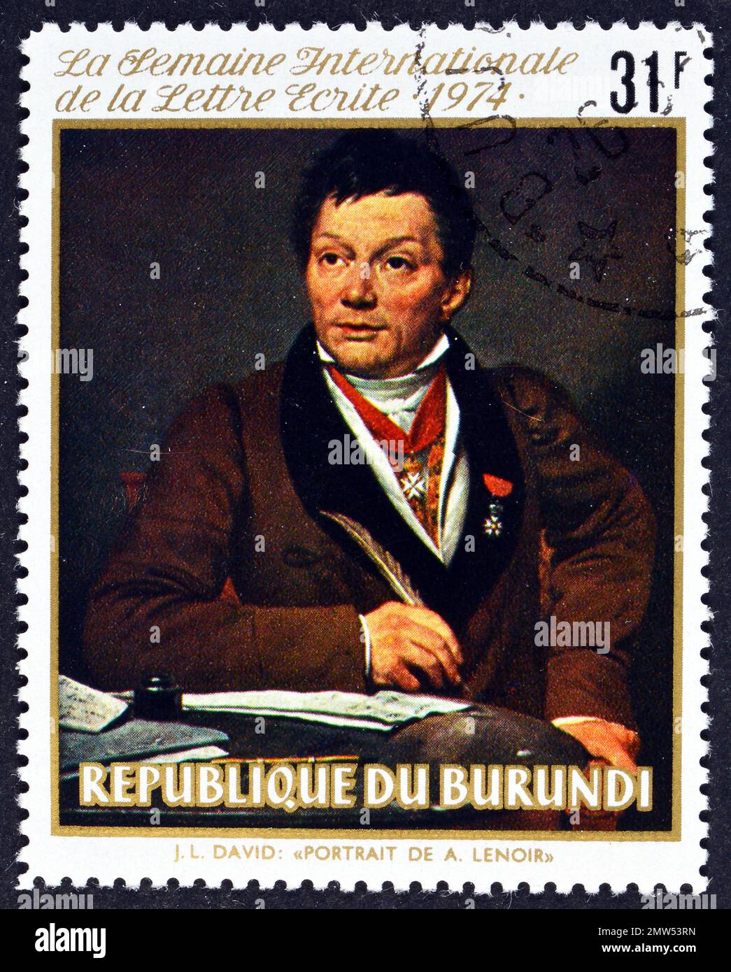 Cancelled postage stamp printed by Burundi, that shows painting ...