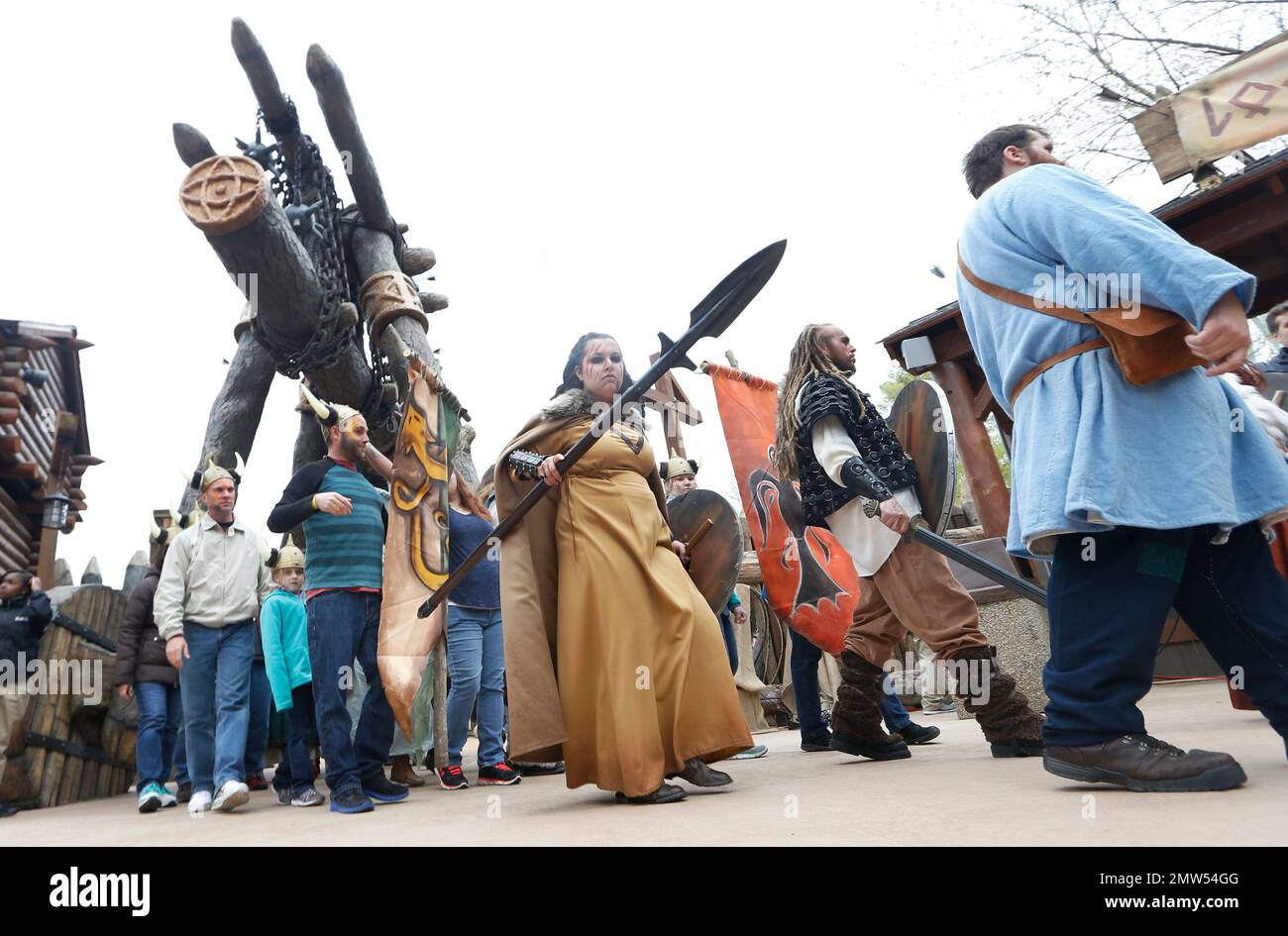 Roller coaster fans arrive during the opening of the InvadR wooden ...