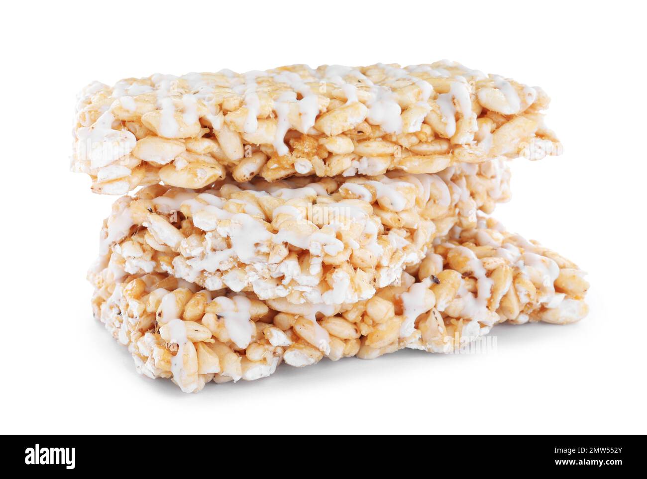 Delicious rice crispy treats on white background Stock Photo - Alamy