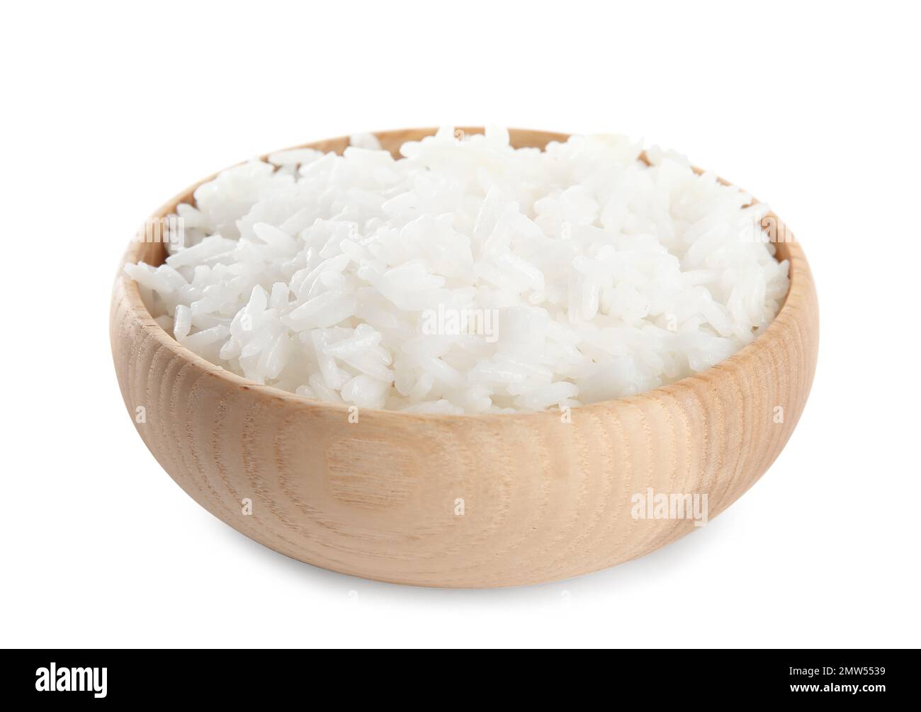 Wooden bowl with cooked rice isolated on white Stock Photo - Alamy