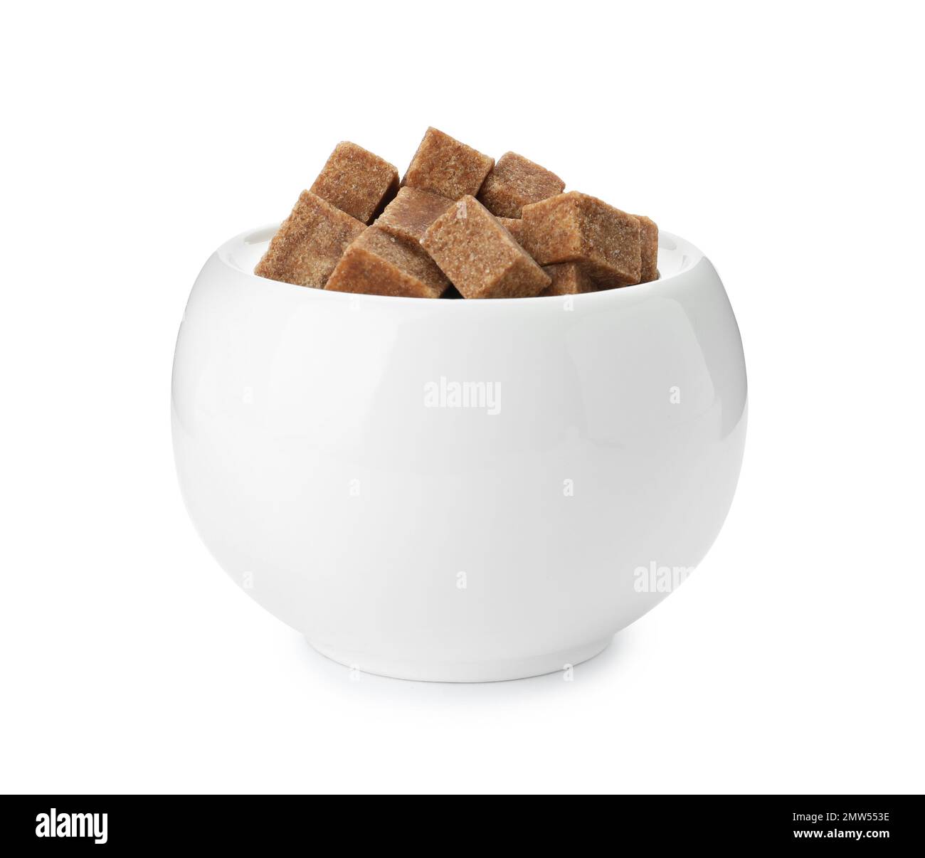Ceramic bowl with brown sugar cubes isolated on white Stock Photo - Alamy