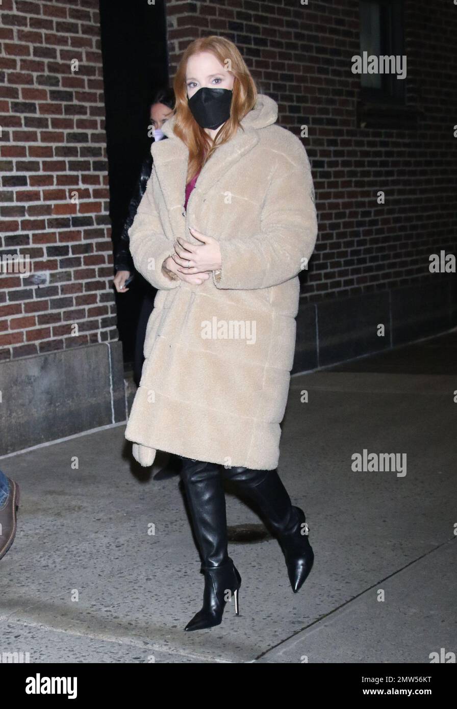 Jessica Chastain bundled up outside the Ed Sullivan Theater -PICTURED ...