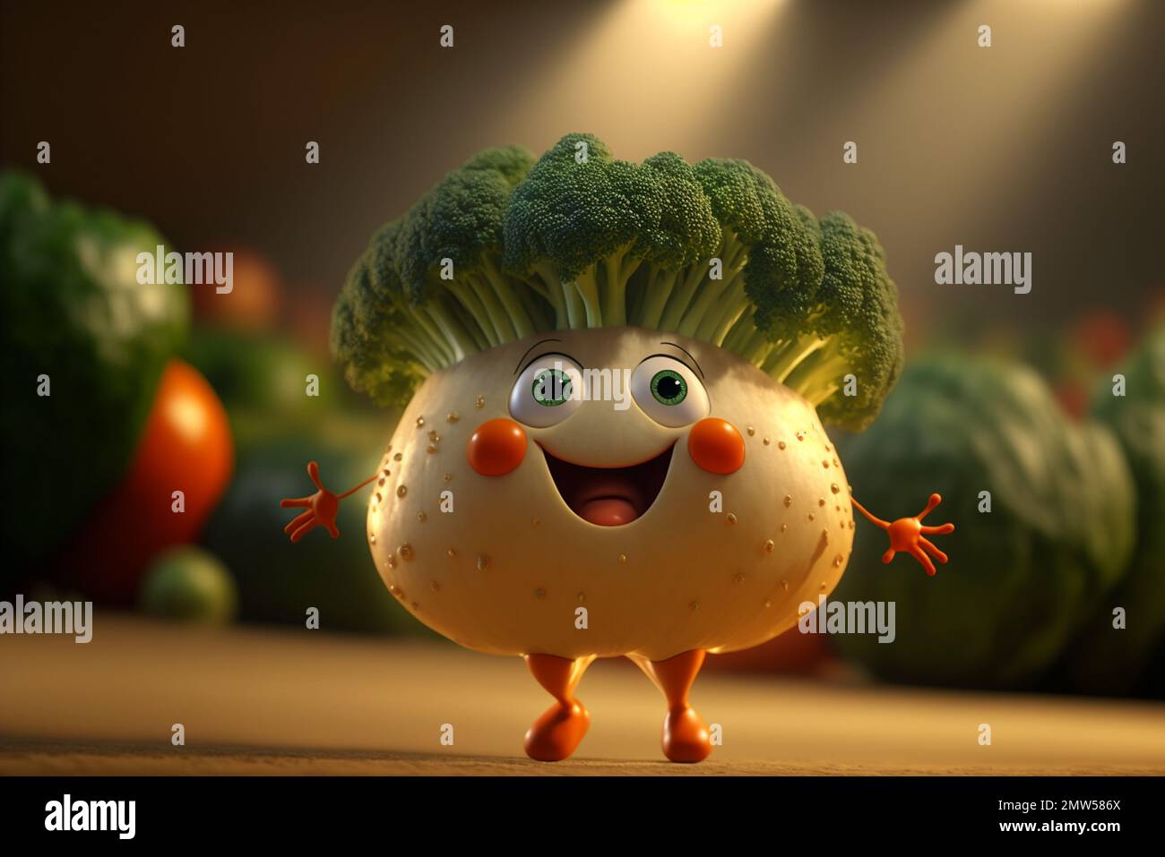 An AI-generated illustration of a smiling 3D animated broccoli character Stock Photo - Alamy