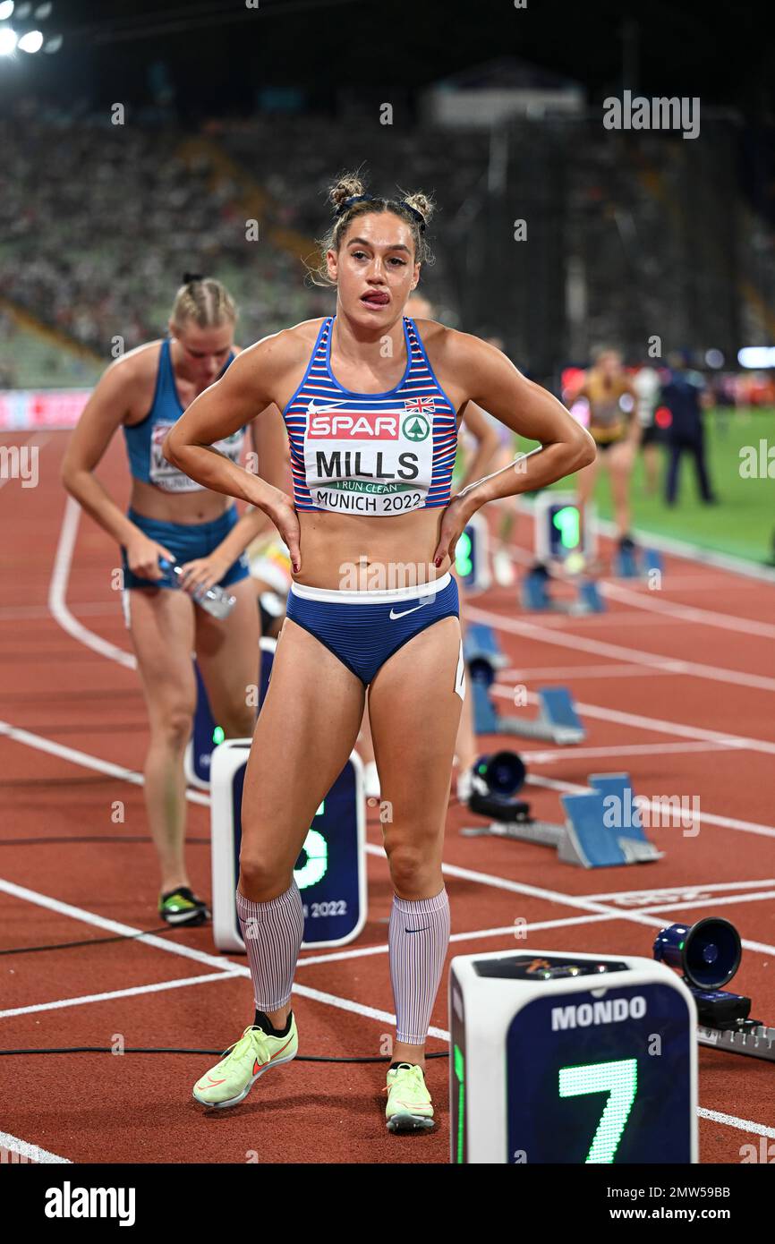 Holly Mills participating in the 200 meters of the European Athletics Championships in Munich ...