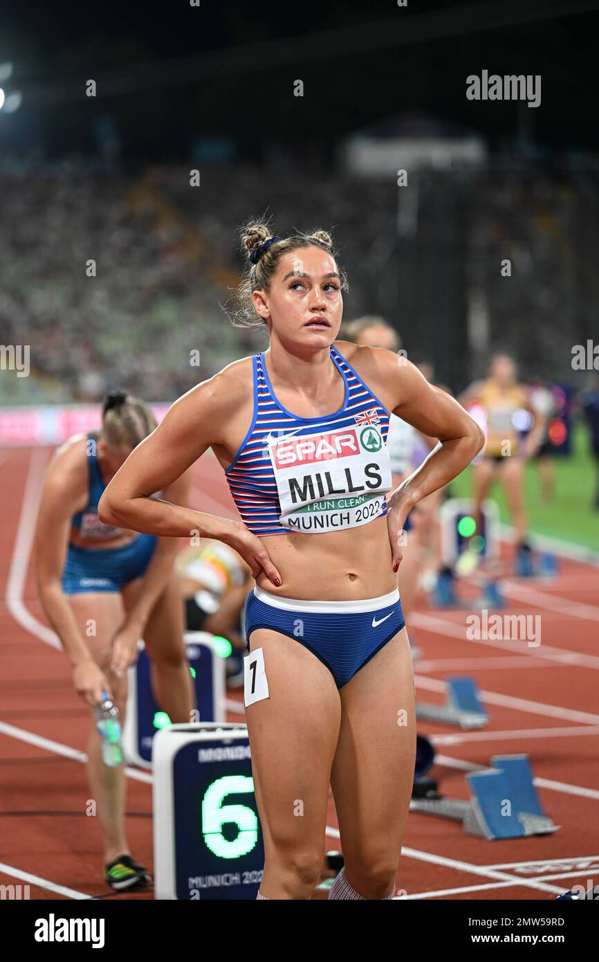 Holly Mills participating in the 200 meters of the European Athletics Championships in Munich ...