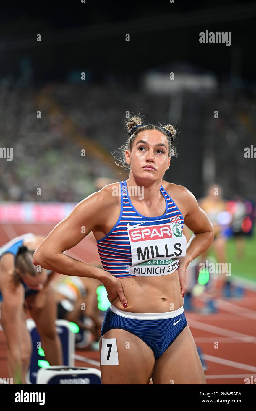 Holly Mills participating in the 200 meters of the European Athletics Championships in Munich ...