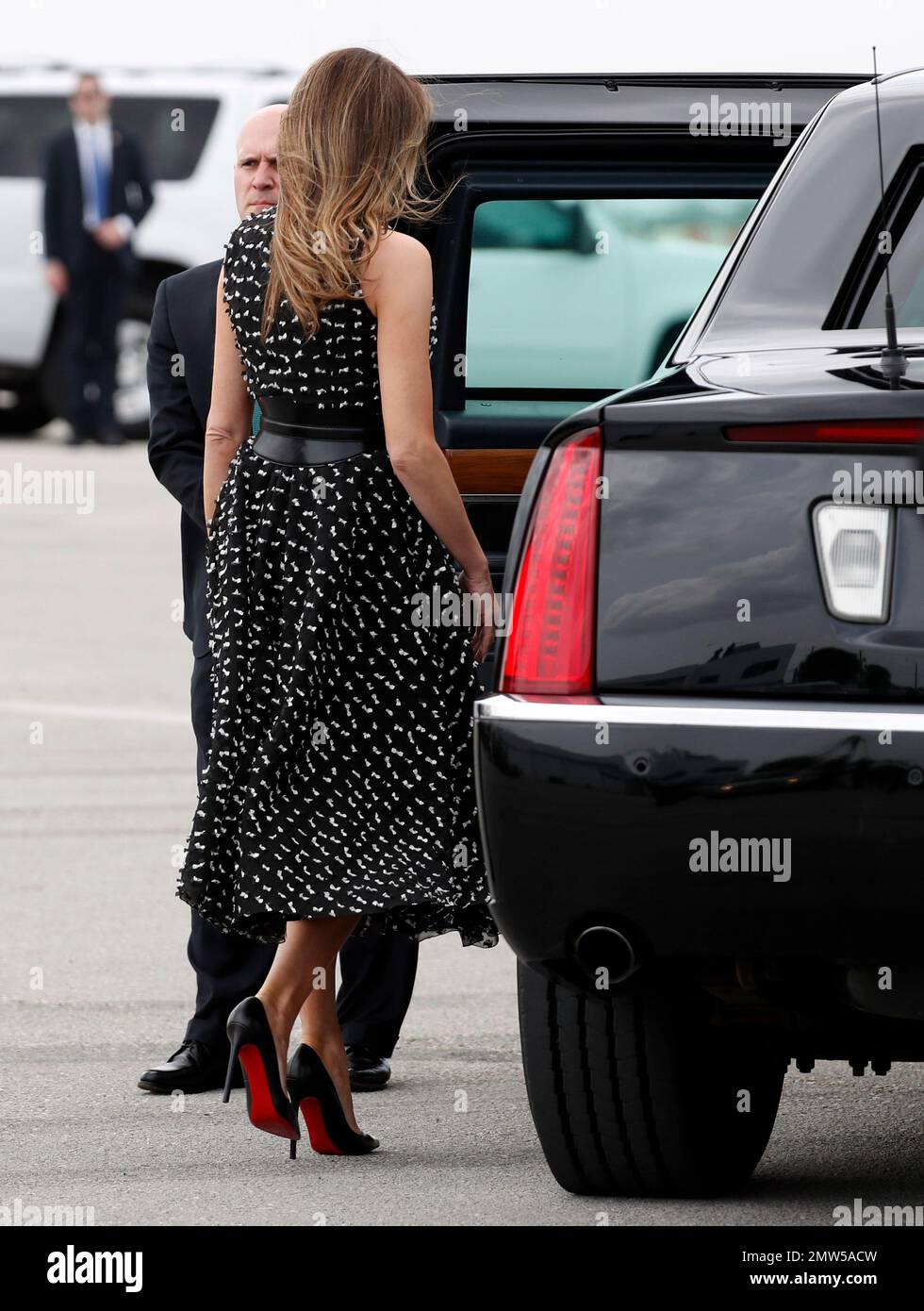 First lady Melania Trump gets into the presidential limousine after ...