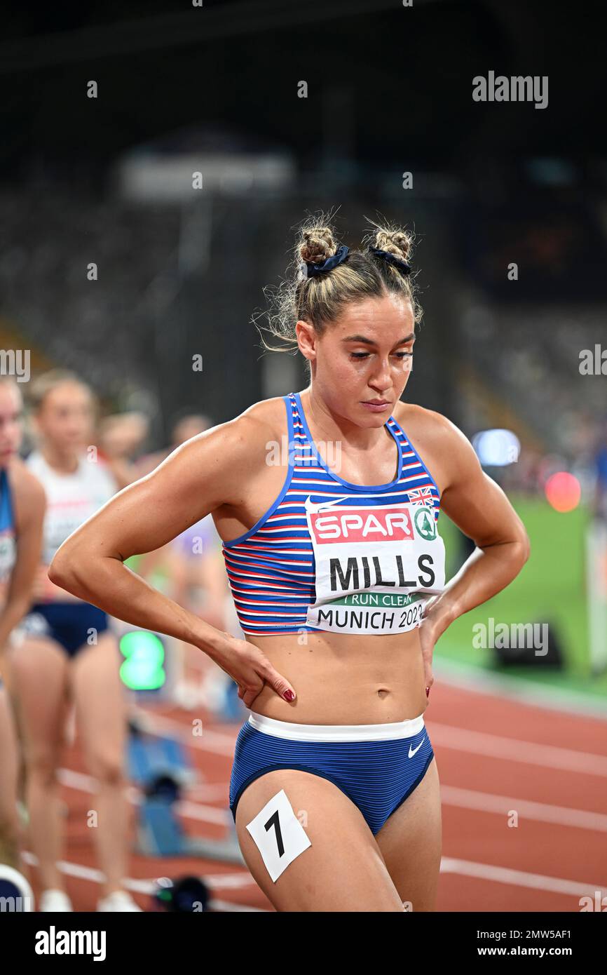 Holly Mills participating in the 200 meters of the European Athletics Championships in Munich ...