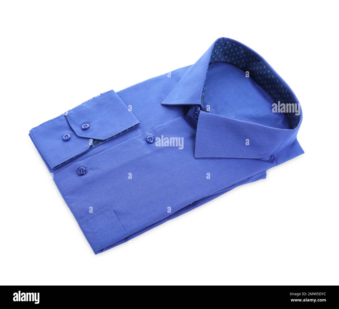 Stylish blue shirt isolated on white. Dry-cleaning service Stock Photo ...