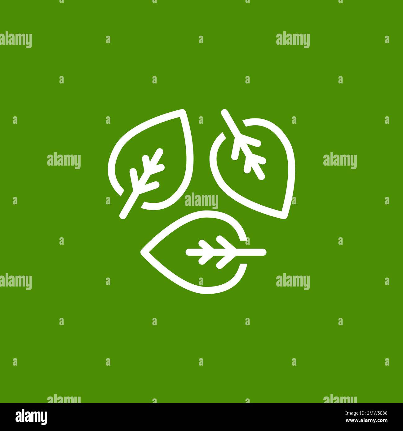 Three white line leaves eco recycle icon. isolated on green. Vector ...