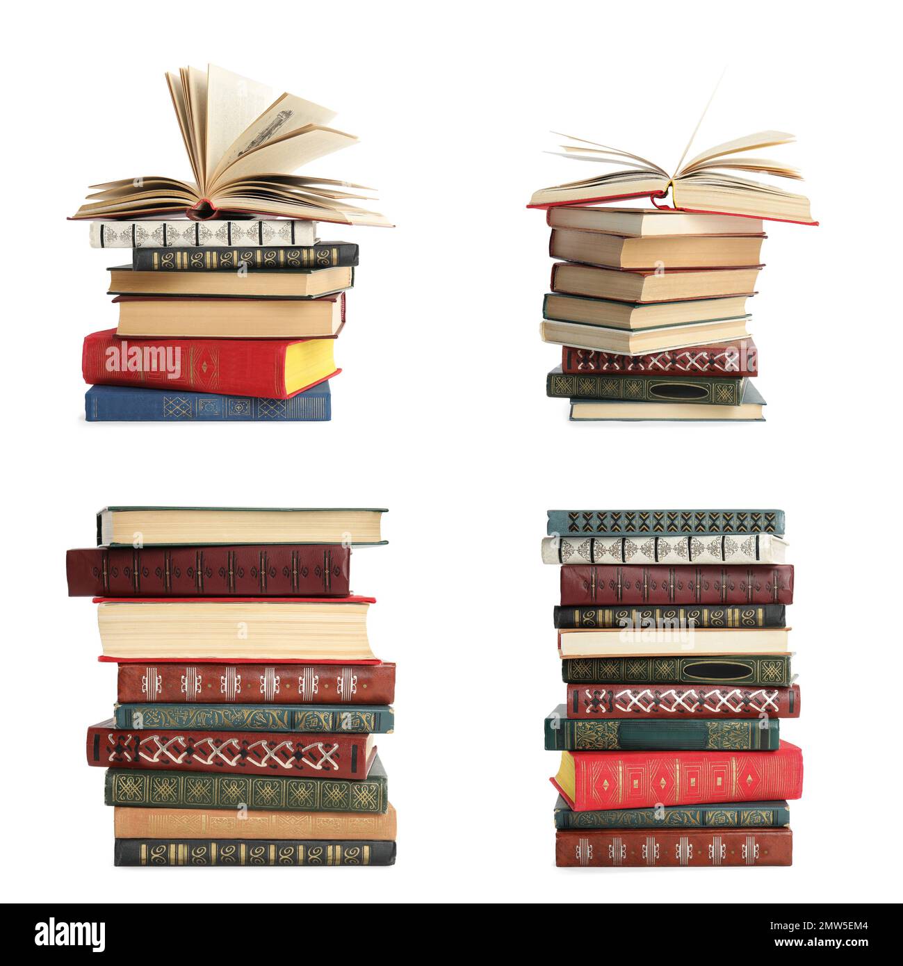 Collection of different retro books on white background Stock Photo - Alamy