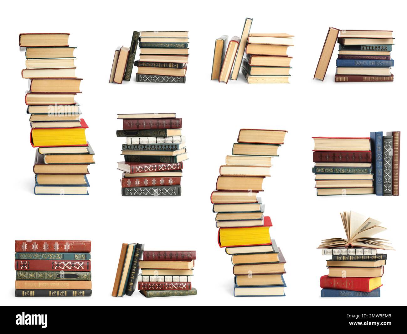 Collection of different retro books on white background Stock Photo - Alamy