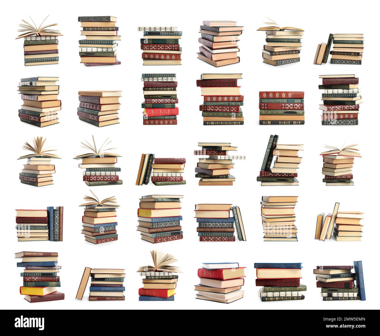 Collection of different retro books on white background Stock Photo - Alamy