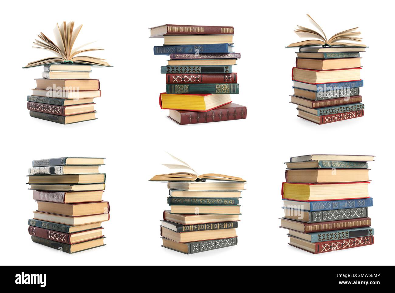 Collection of different retro books on white background Stock Photo - Alamy