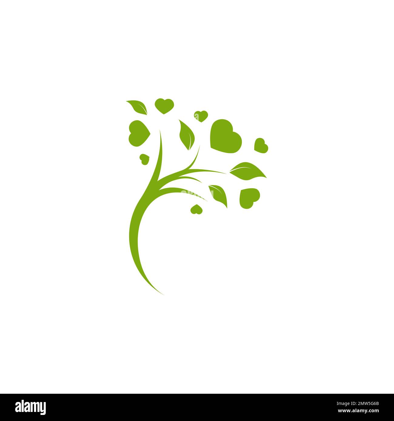 Green tree with leaves and hearts isolated on white. organic symbol ...