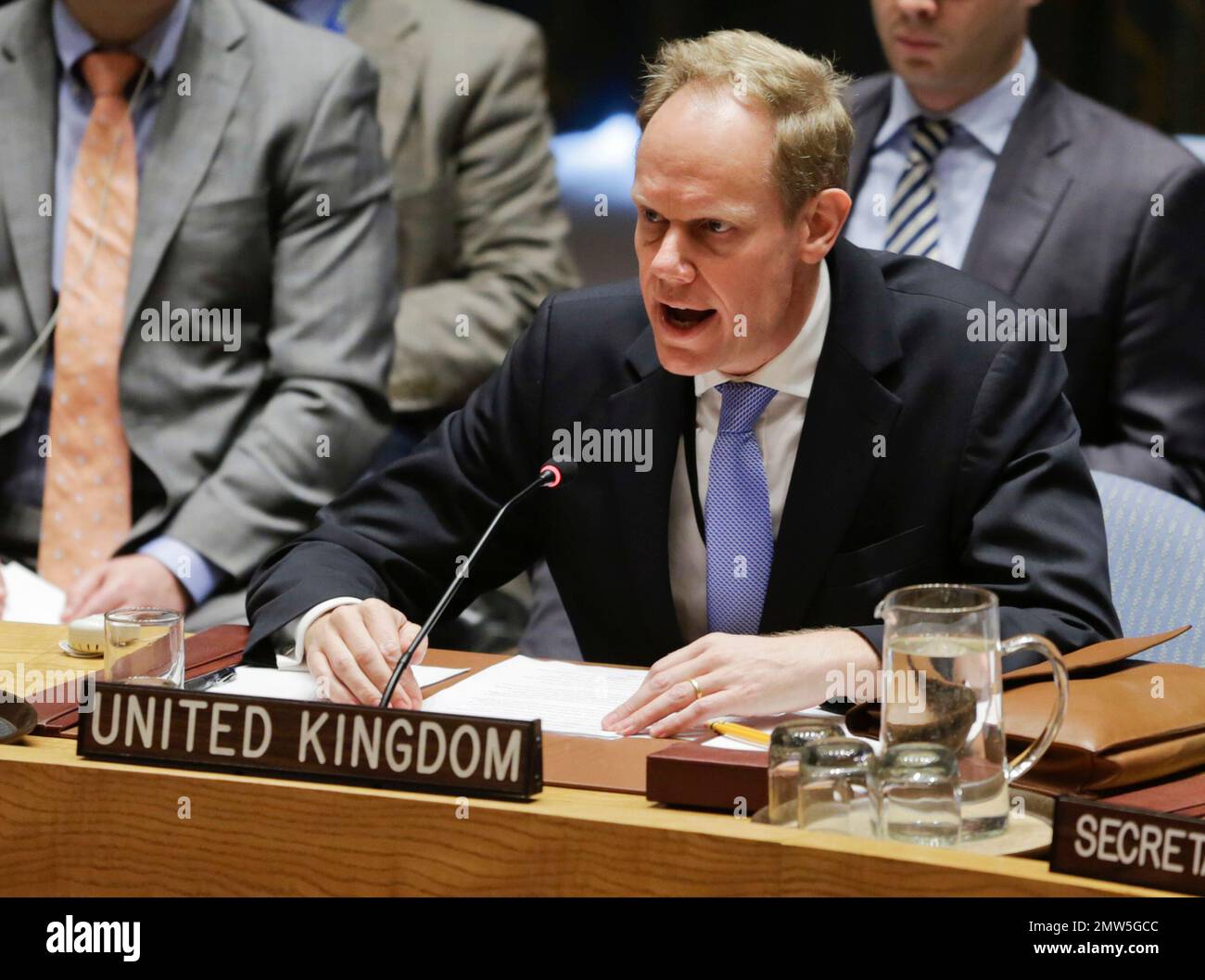 Britain's United Nations Ambassador Matthew Rycroft speaks during a ...