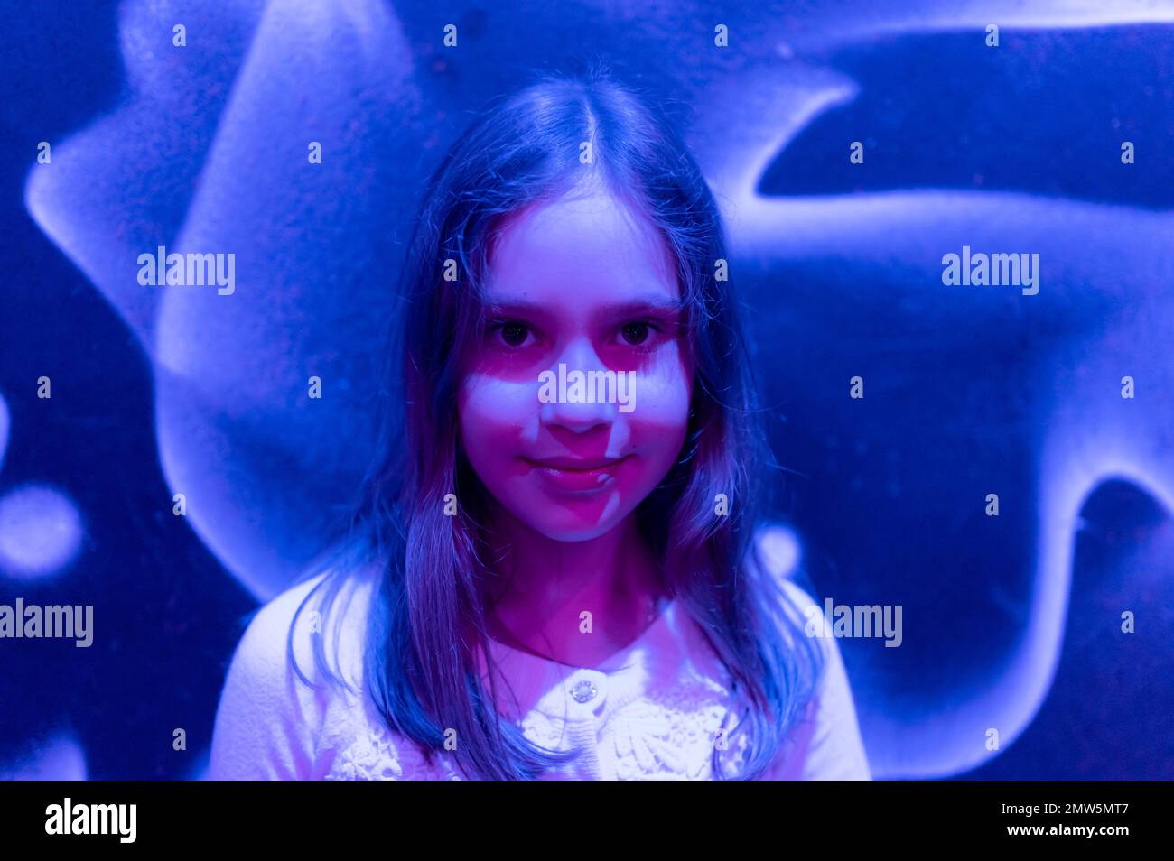 portrait face cute happy candid caucasian pre teen nine year old kid ...