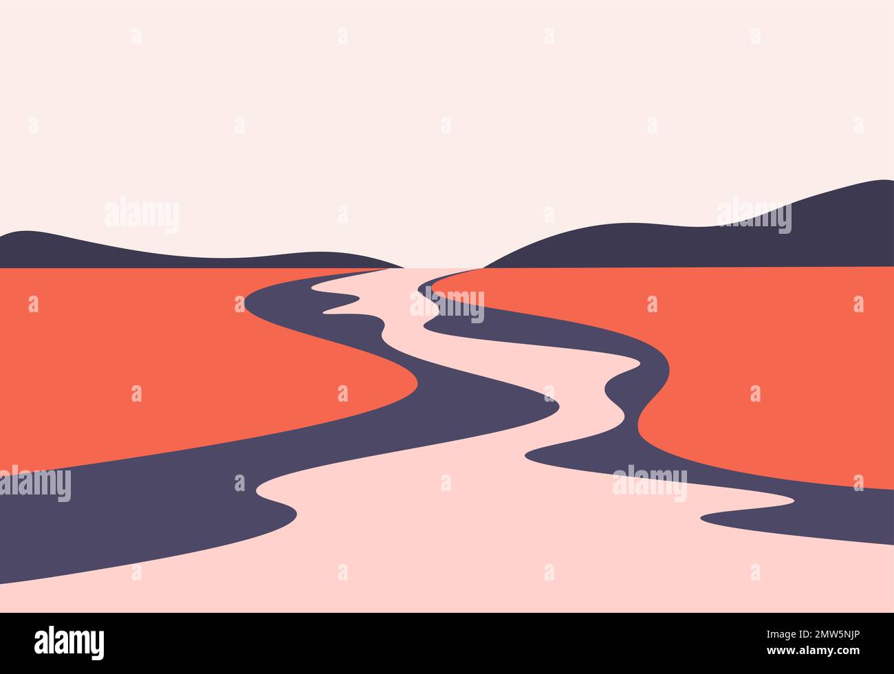 Abstract nature river landscape. Creative plain panorama flat vector ...