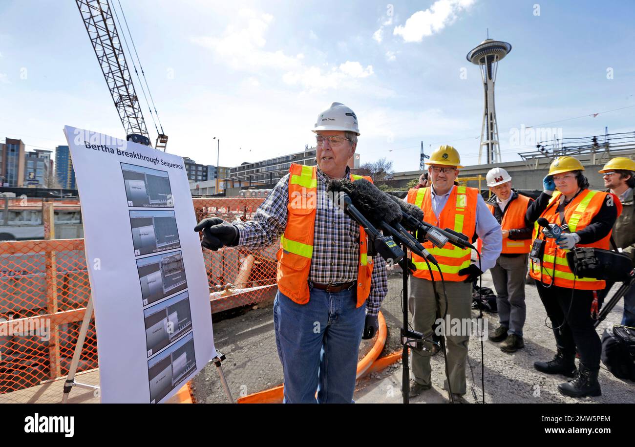Chris Dixon, Seattle Tunnel Partners Project Manager, talks with media ...