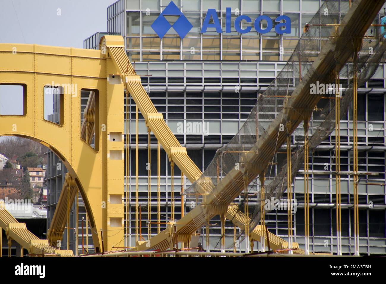 A sign marking the Alcoa Office Building is seen above the Seventh ...