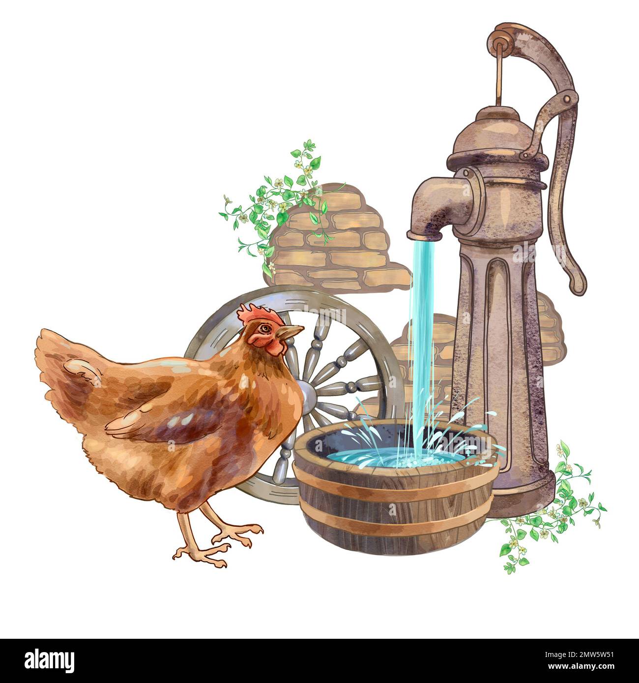 Color illustration Farm with chickens. High quality illustration Stock ...