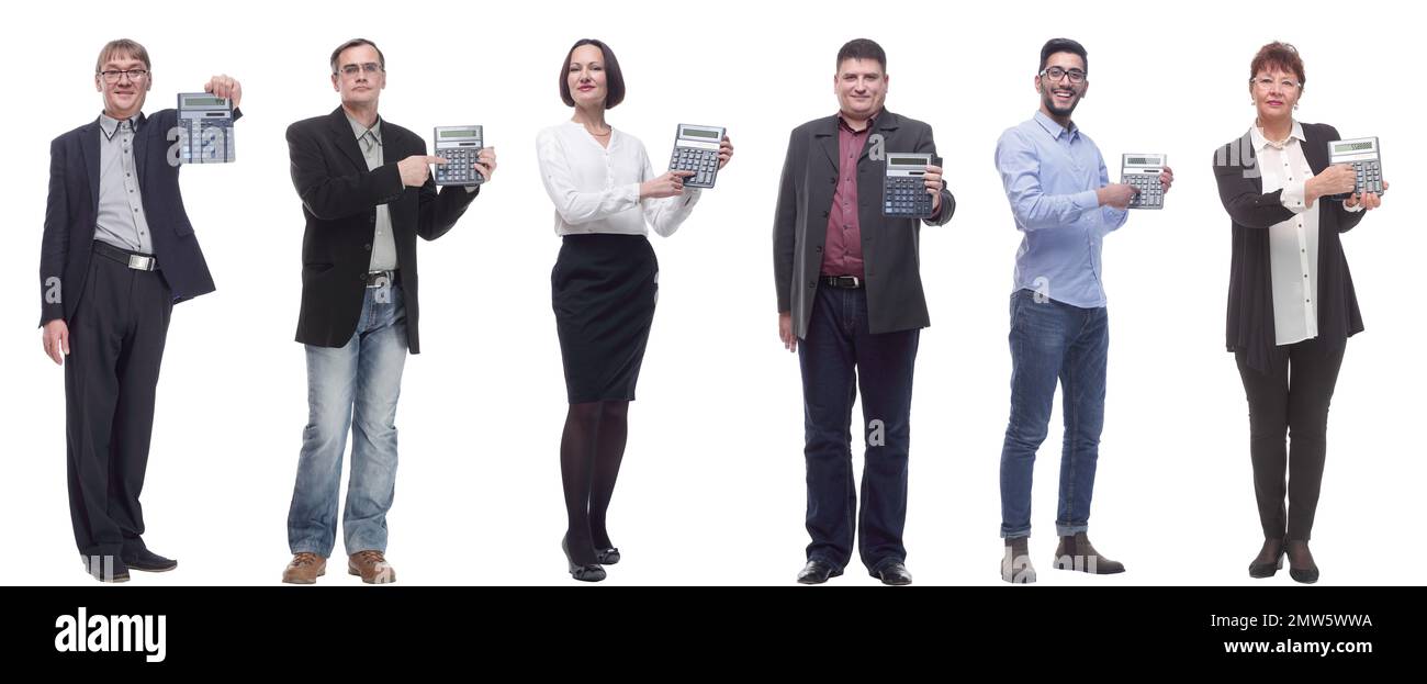 collage of people demonstrate calculator in hand isolated Stock Photo ...