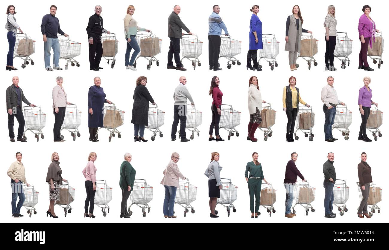 group of people with cart isolated on white Stock Photo - Alamy