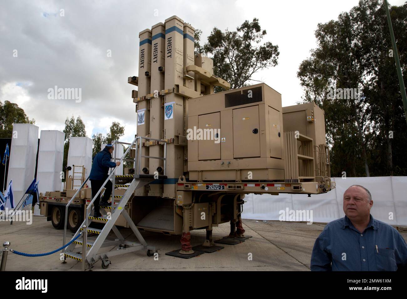 The David's Sling Air Defense System is seen during a ceremony ...