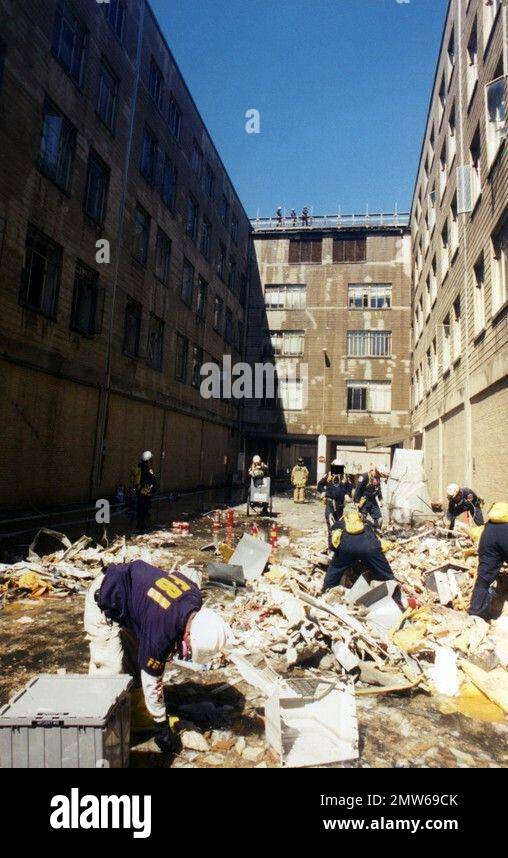This undated photo provided by the FBI shows damage to the Pentagon ...