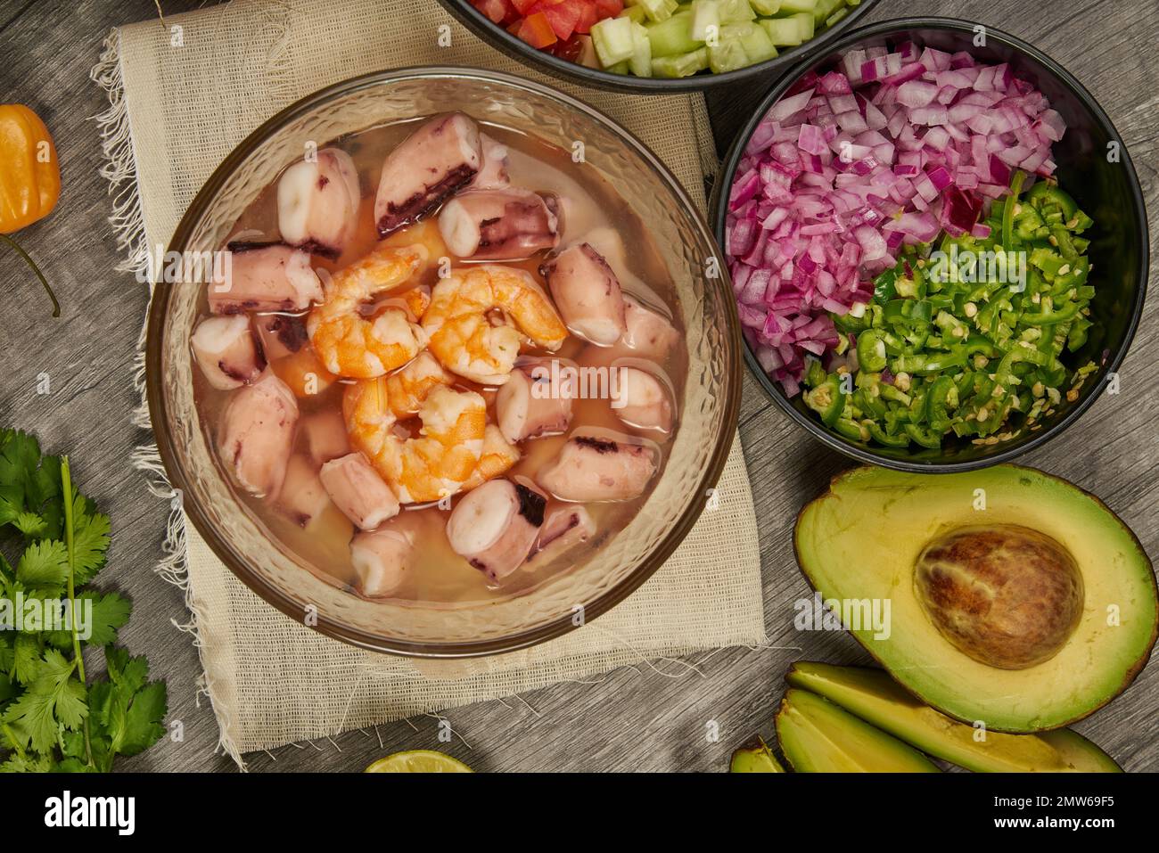 Shrimp broth dish with vegetable side dish to prepare Stock Photo - Alamy