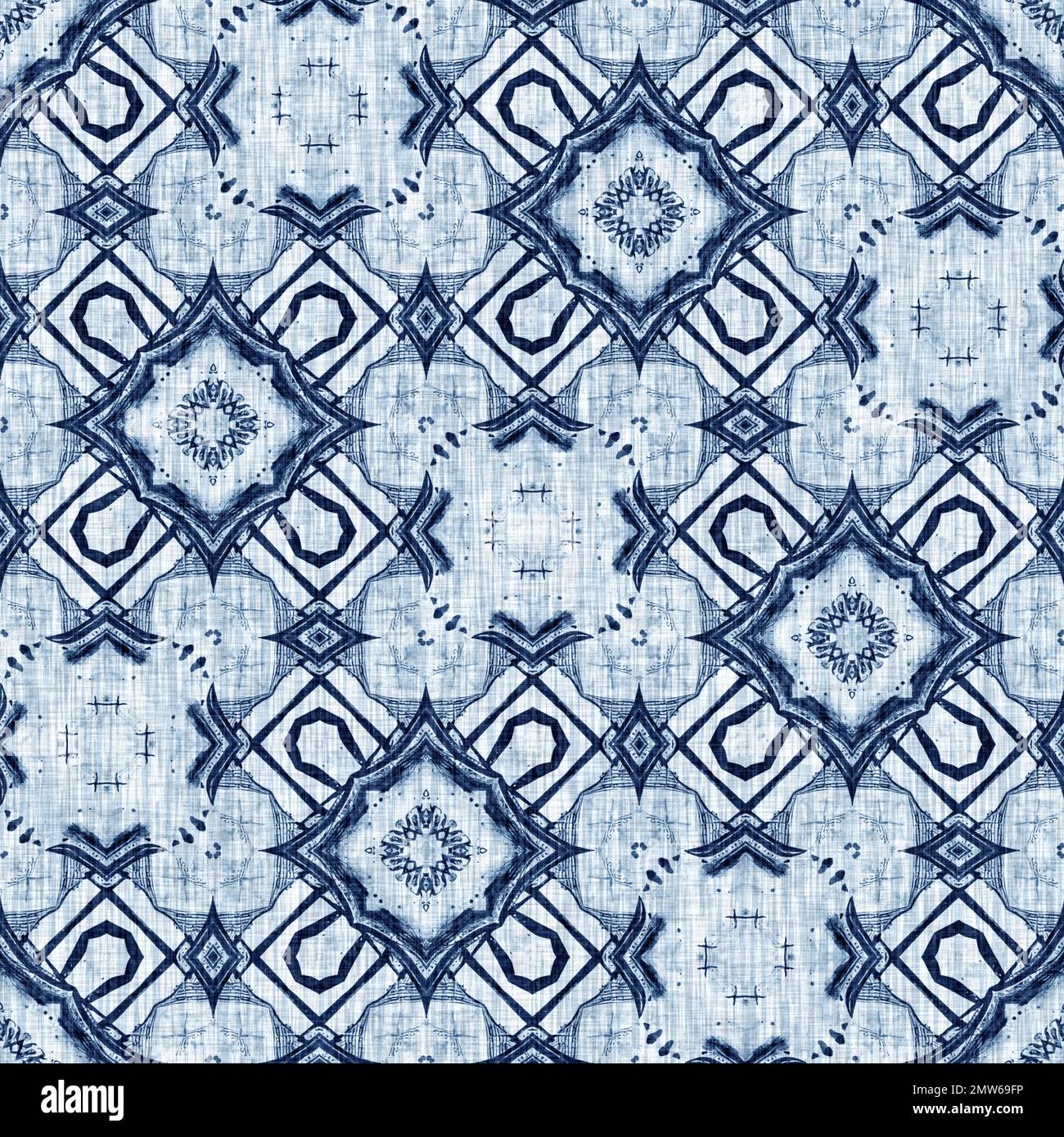 Indigo Dye Wash Coastal Damask Quilt Seamless Pattern. Washed out ...