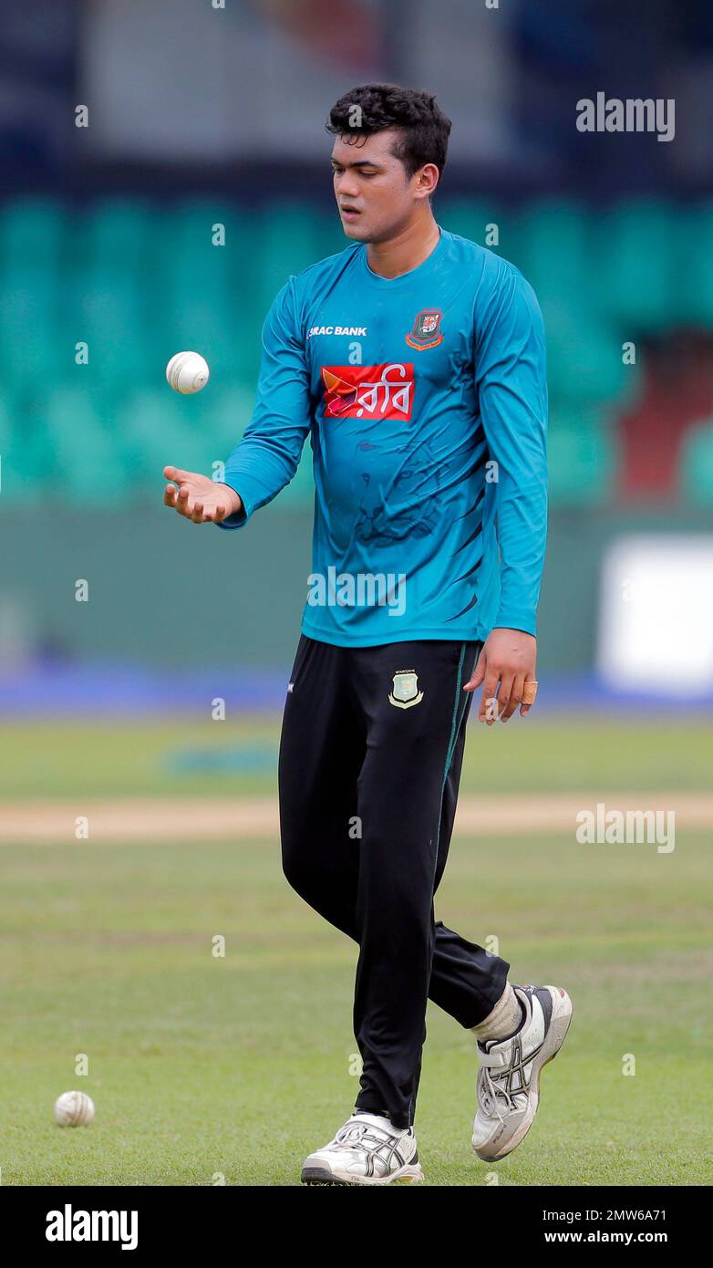 Bangladeshi cricketer Taskin Ahmed attends a practice session ahead of their third one-day ...