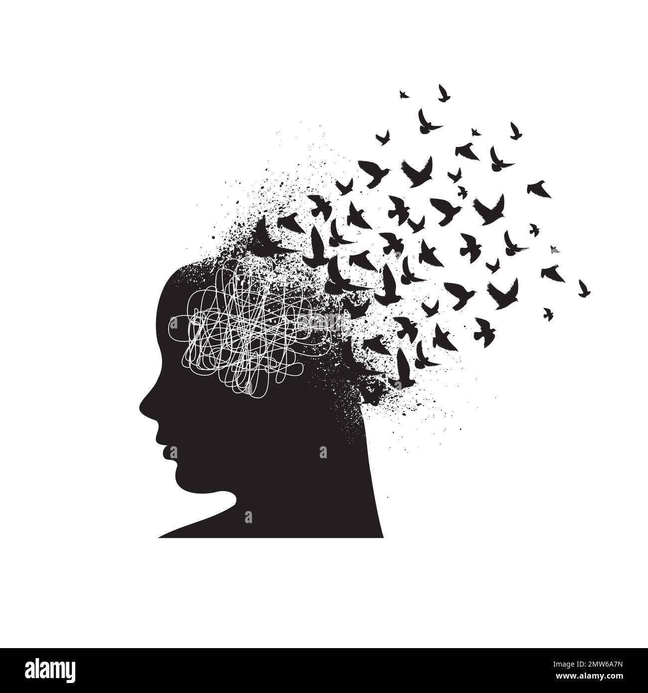 Woman thoughts flying birds Stock Vector Image & Art - Alamy