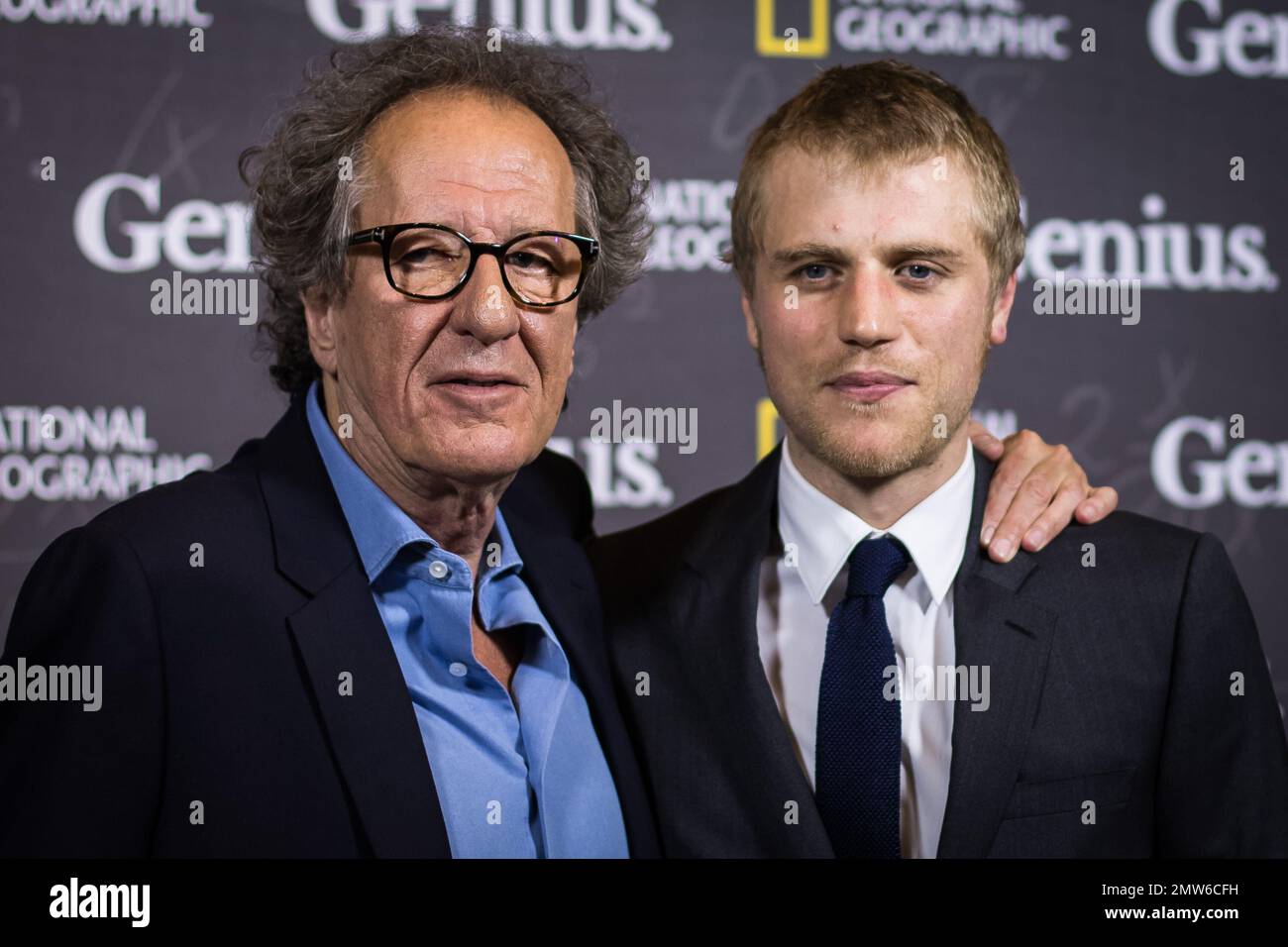 Geoffrey Rush and Johnny Flynn pose for photographers upon arrival at ...