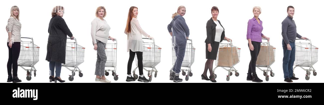 group of people with cart isolated on white Stock Photo - Alamy