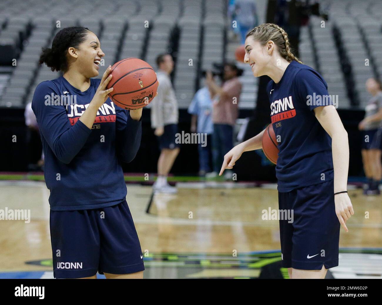 Connecticut guard Gabby Williams, left, and forward Katie Lou Samuelson ...