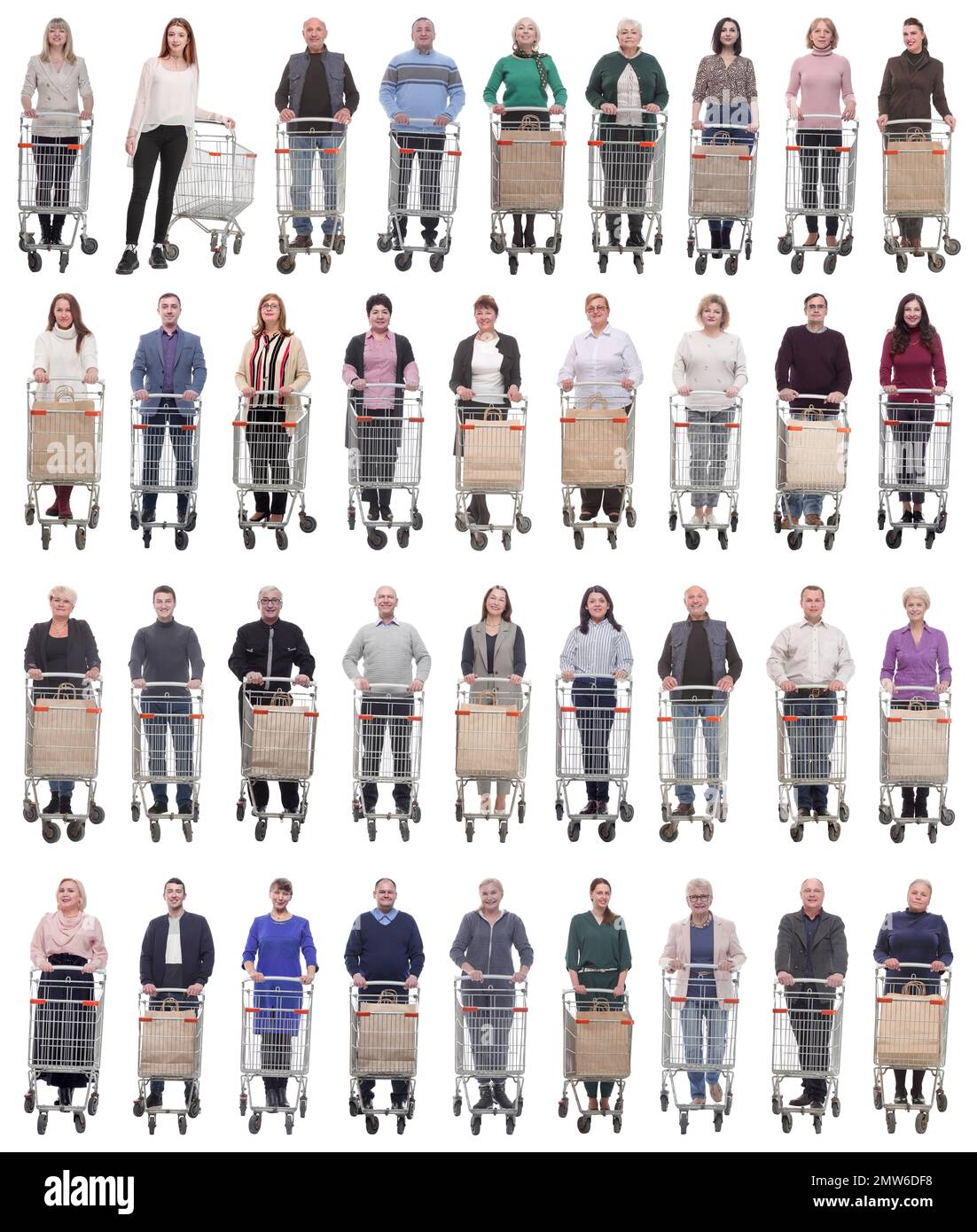 collage group of people with cart isolated on white Stock Photo - Alamy