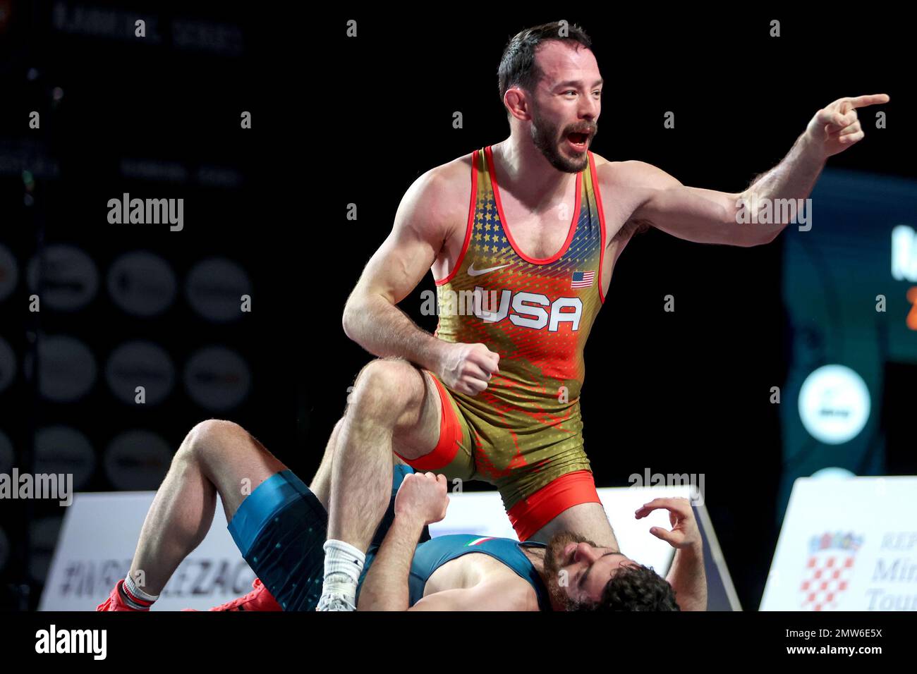 ZAGREB, CROATIA – FEBRUARY 01: Evan Richard Henderson of USA celebrates ...