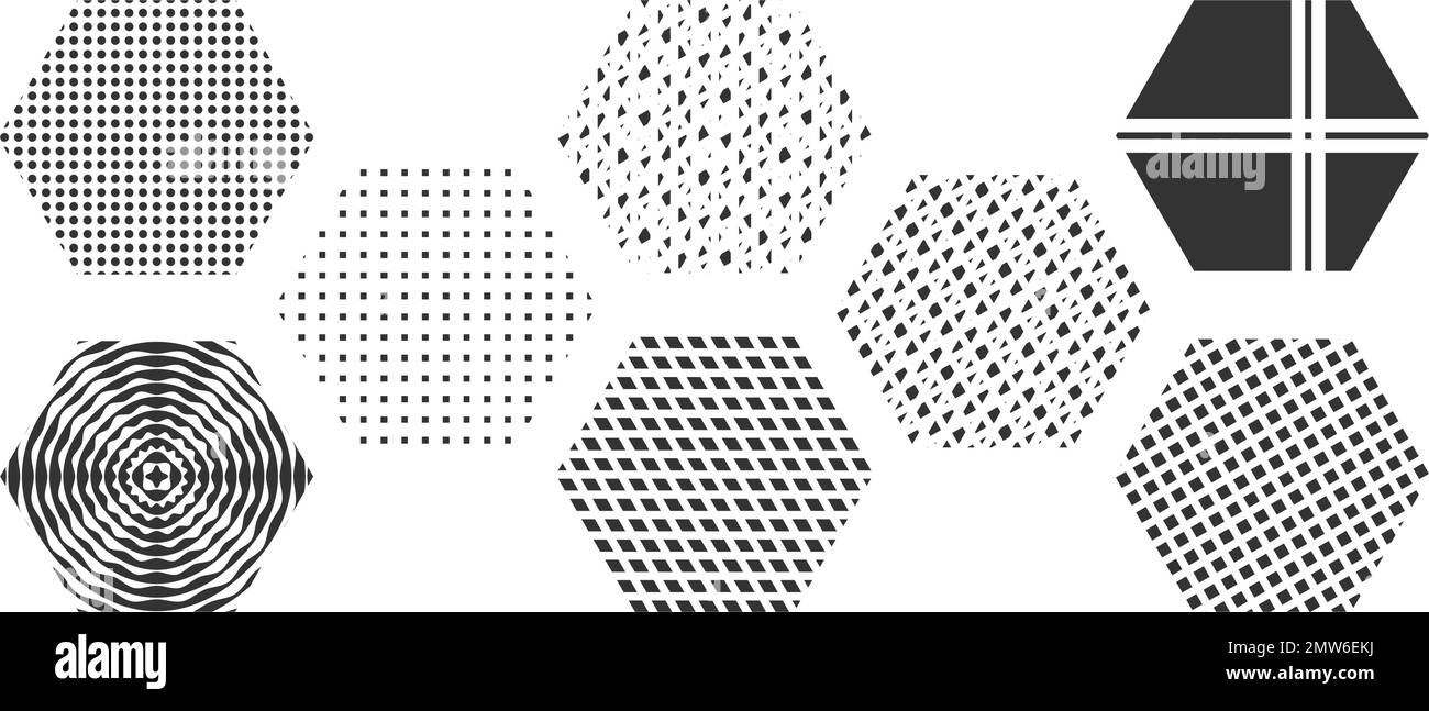Collection of hexagon with decorative geometric pattern. Icon of ...