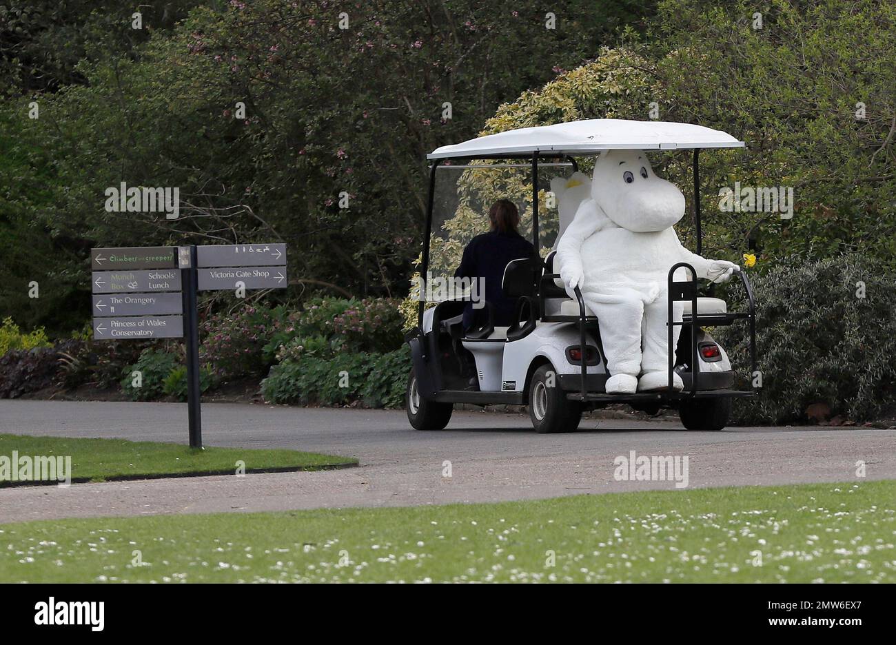 Moomins travel on a buggy at Kew Gardens in London, Thursday, March 30 ...