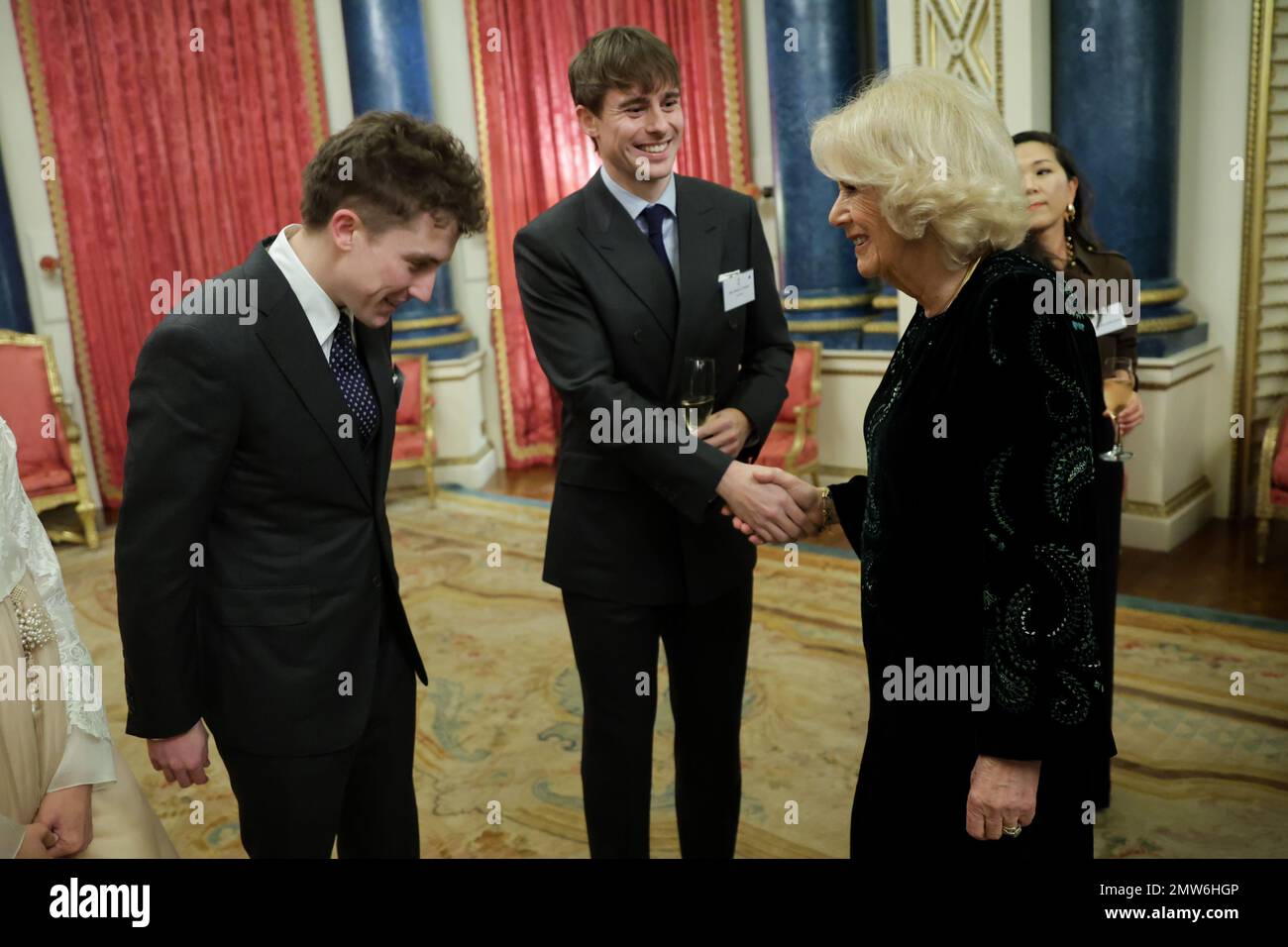 The Queen Consort meets Oliver Kendal and Joshua Carrot during a ...