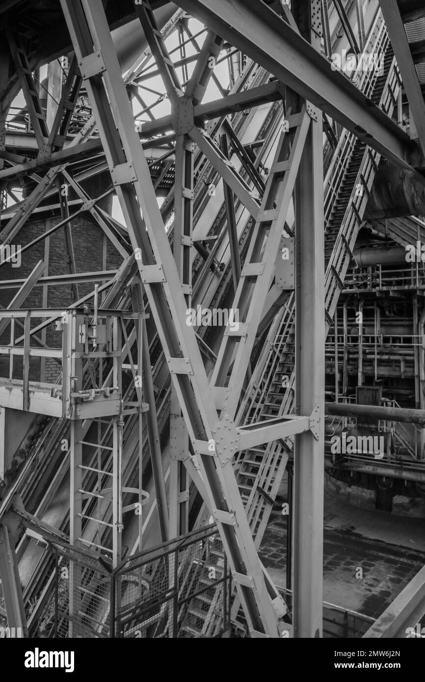 A steel skeleton of an old winding tower on a former colliery site ...